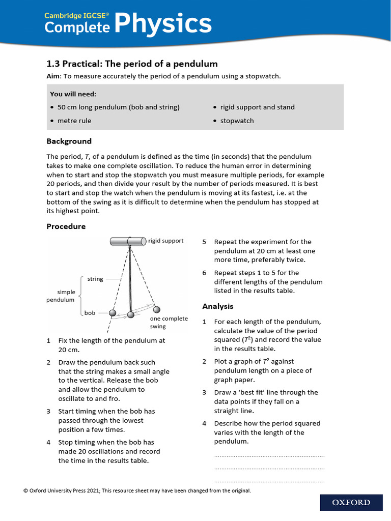 Experiment: Period of Pendulum | PDF | Pendulum | Metre