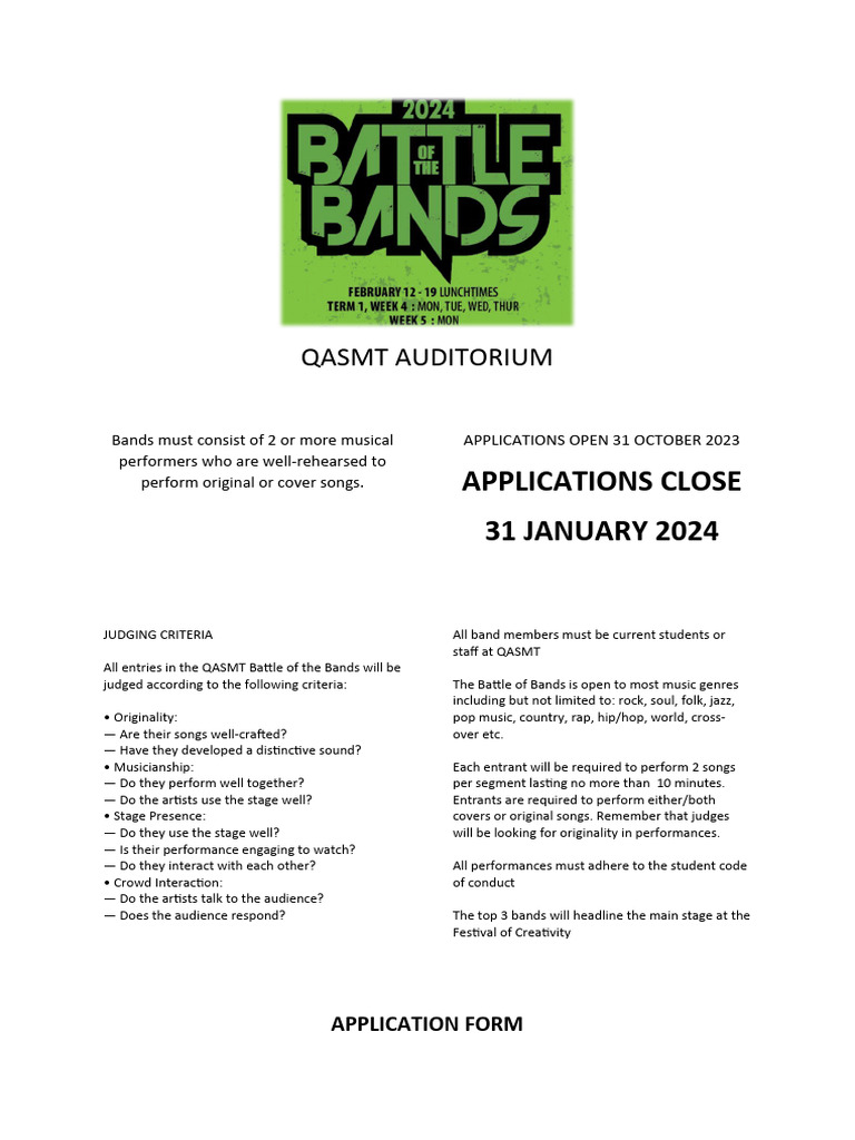 QASMT Battle of the Bands 2023-2024 | PDF | Hip Hop Music | Songs