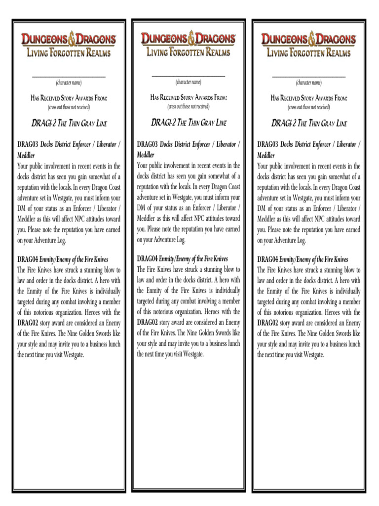DRAG1-2 The Thin Gray Line Story Awards | PDF | Role Playing Games ...