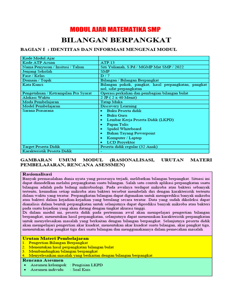 Modul Ajar Matematika - TP 13 (Kls IX) | PDF | Karier & Perkembangan | Sains & Matematika