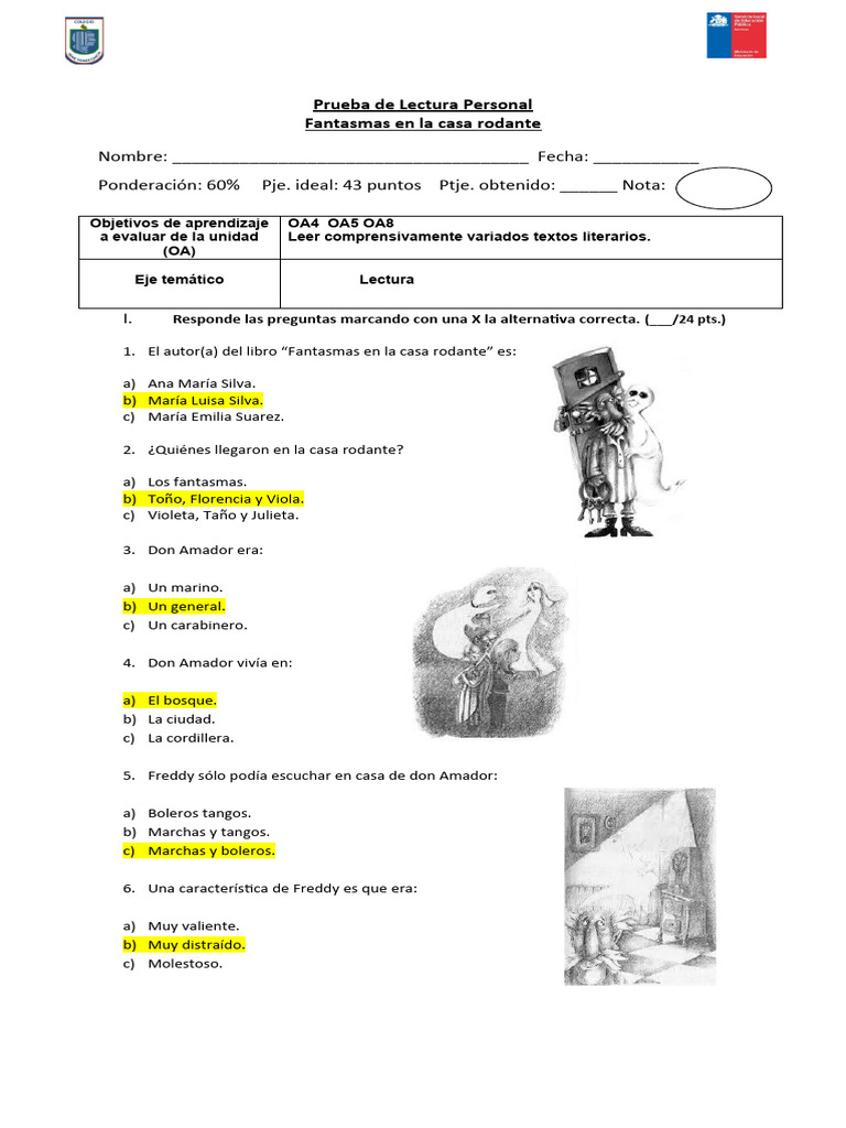 Evaluación de Lectura: Fantasmas Rodantes | PDF