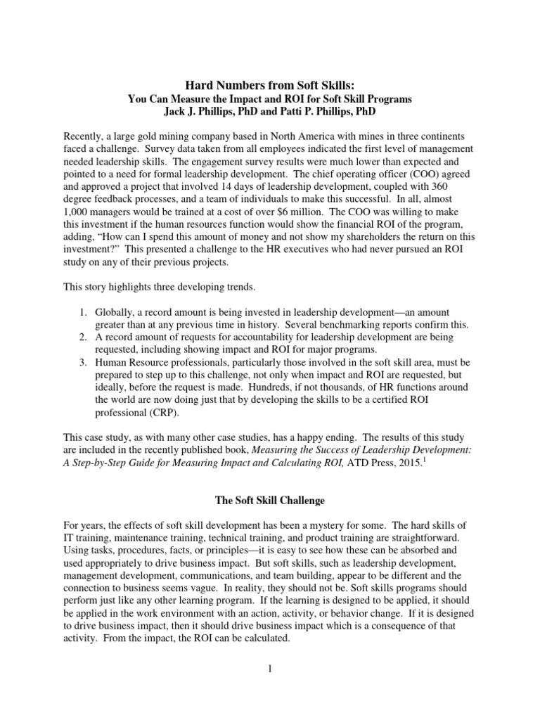 Hard Numbers From Soft Skills | PDF | Return On Investment | Cost