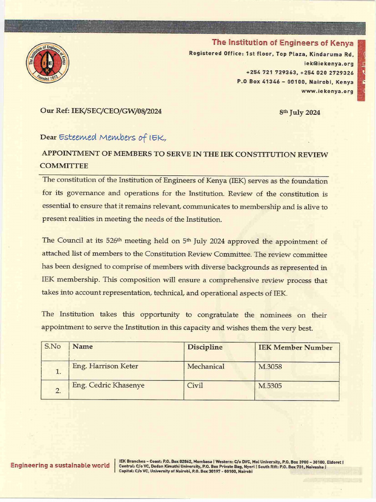 Appointment of Members To The Constitution Review Committee | PDF