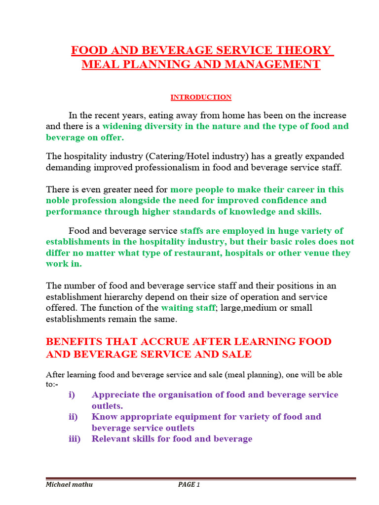 FOOD AND BEVERAGE SERVICE THEORY Edited | PDF | Restaurants | Waiting Staff