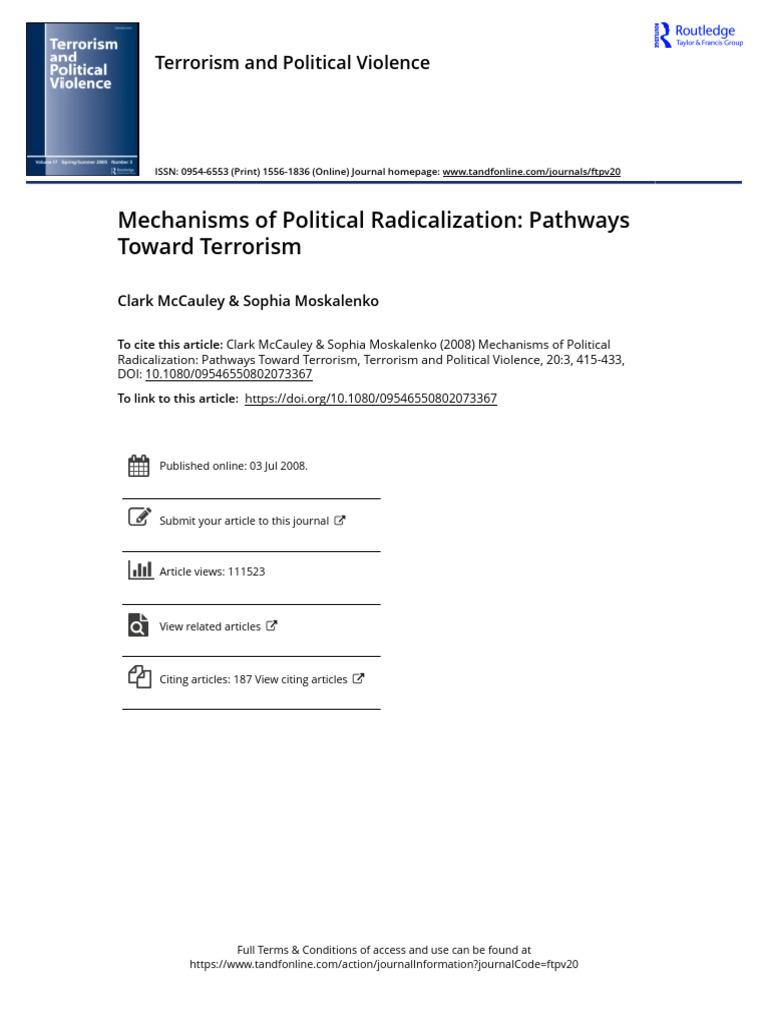 Mechanisms of Political Radicalization Pathways Toward Terrorism | PDF ...