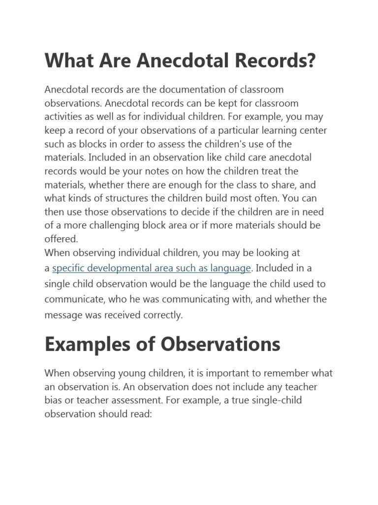 What Are Anecdotal Records | PDF | Psychological Concepts | Human ...
