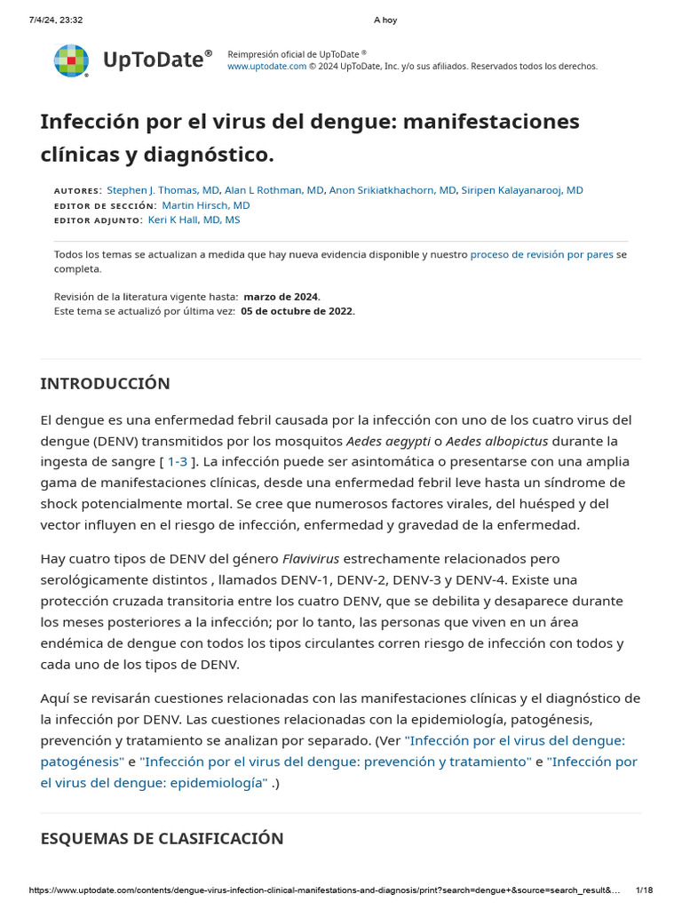 Uptodate Manifestaciones Clinicas Dengue | PDF | Medicina CLINICA | Enfermedades y trastornos