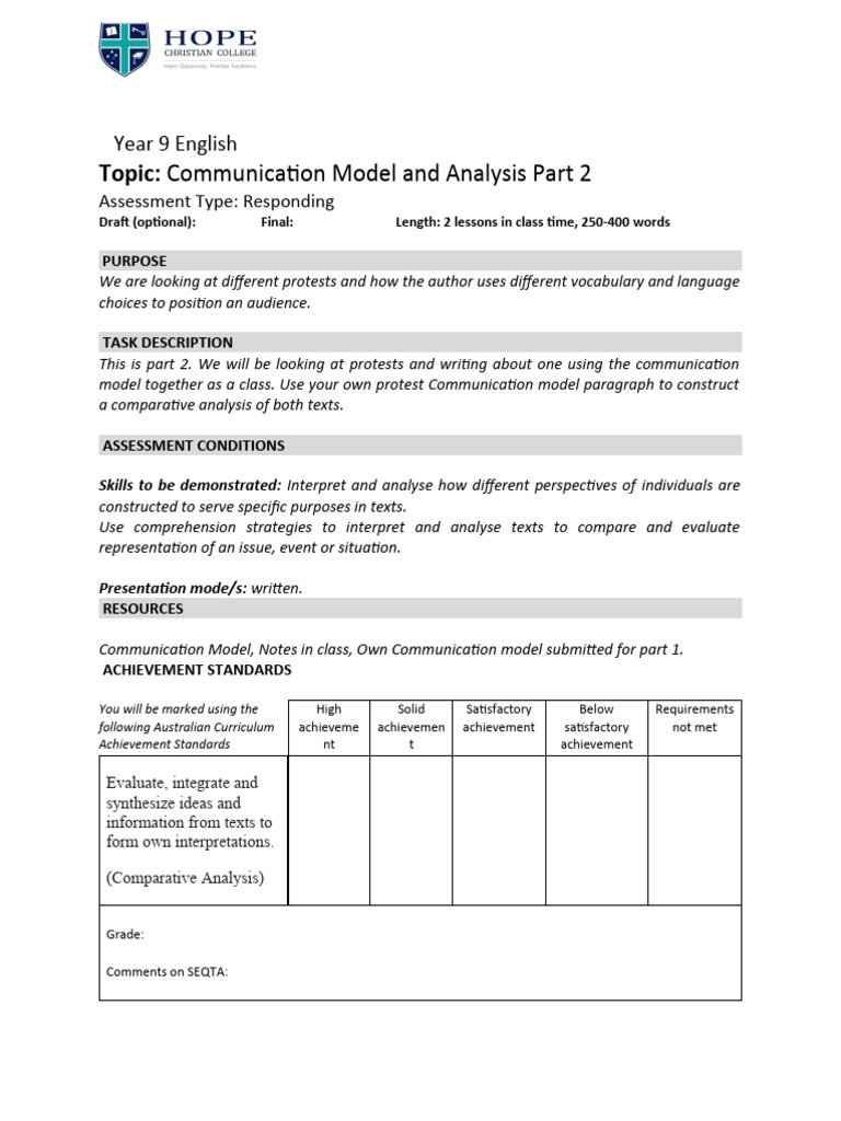 9 Task Sheet Communication Model Analysis Part 2 | PDF | Communication | Reading Comprehension