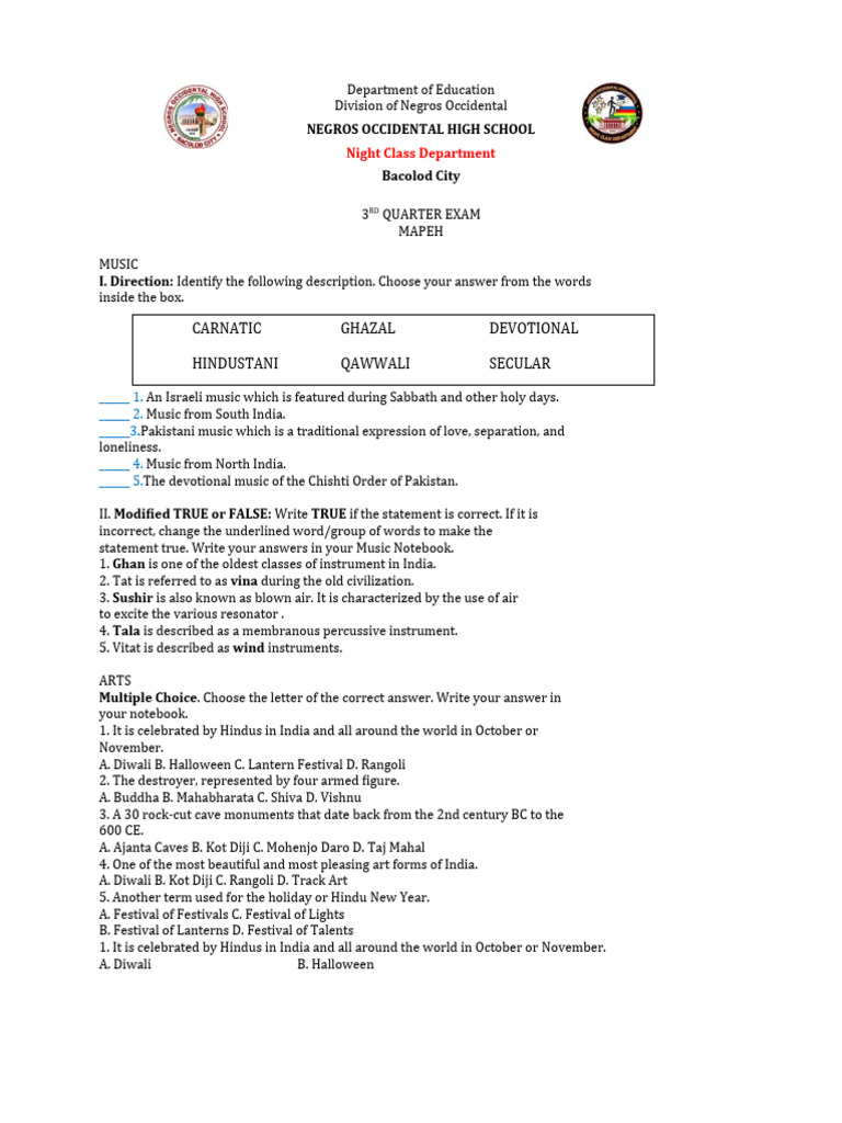 Exam 3RD Quarter | PDF