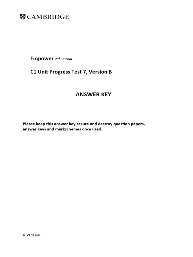 Empower Second Edition C1 Unit Progress Test 7 Answer Key - Version B | PDF Empower Second Edition C1 Unit Progress Test 7 Answer Key - Version B | PDF