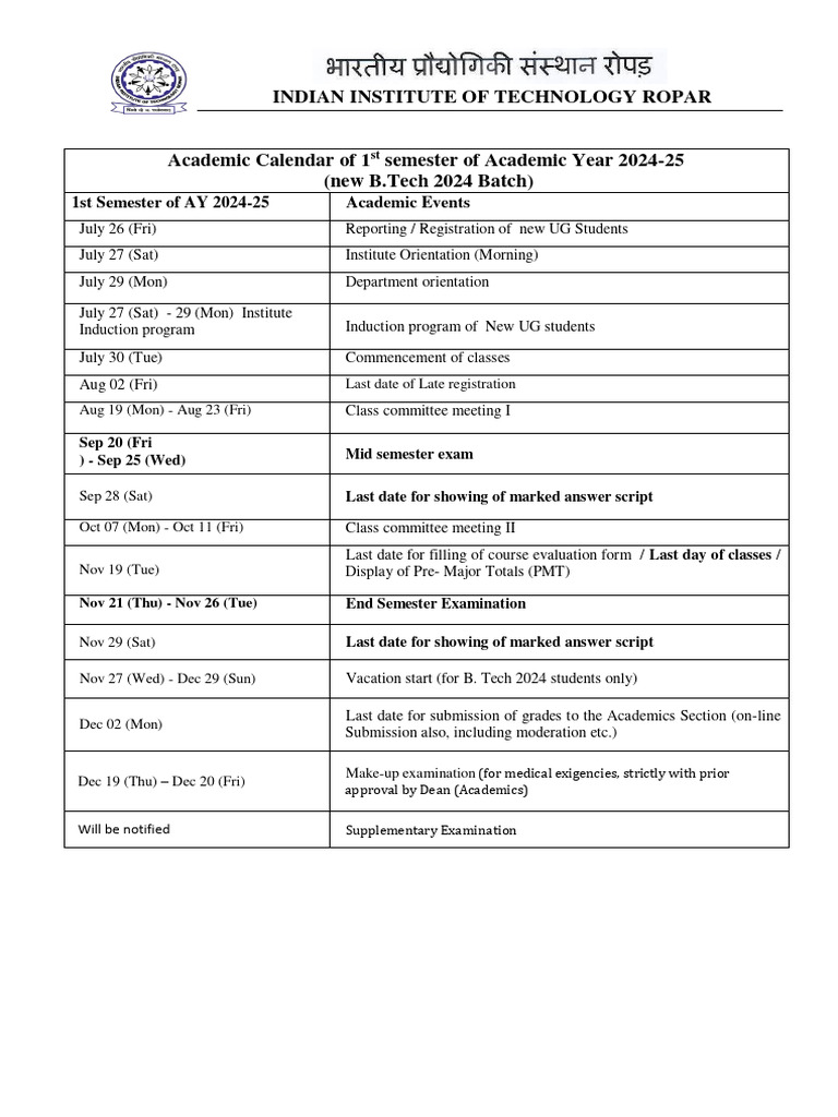 New Btech 2024 Academic Calendar | PDF | Academic Term | Academia