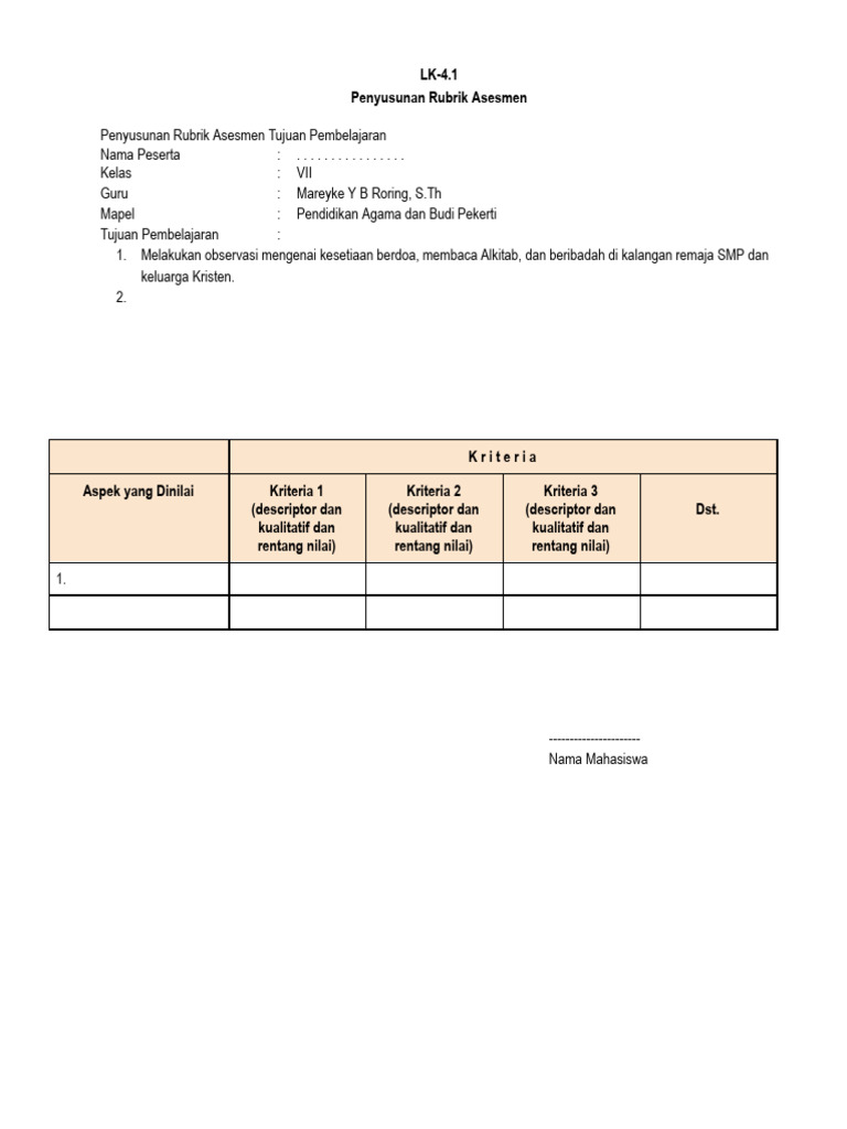 LK.4.1 - Penyusunan Rubrik Asesmen | PDF