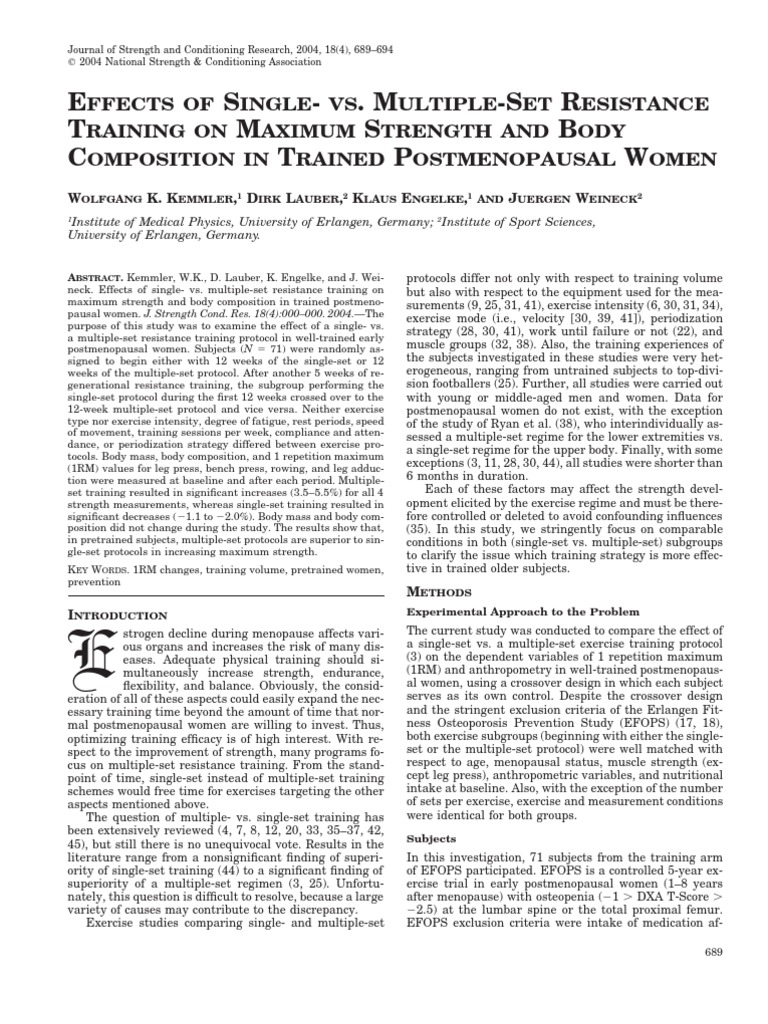Single Set Vs Multiple Sets 2004 | PDF | Strength Training | Menopause