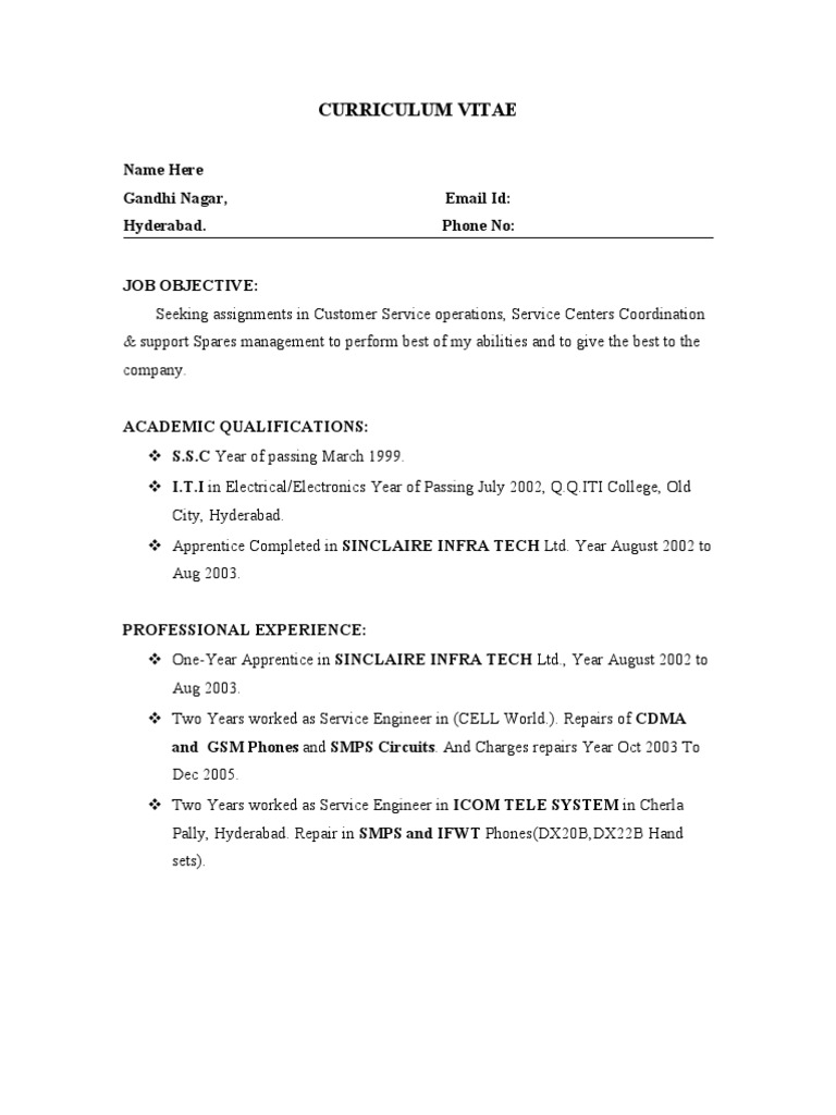 Model Curriculum Vitae Example | PDF | Information And Communications ...
