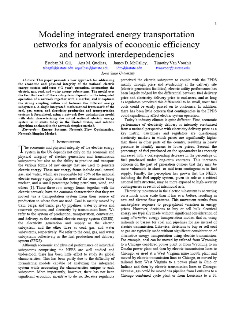 Modeling Integrated Energy Transportation Networks For Analysis of Economic Efficiency | PDF ...