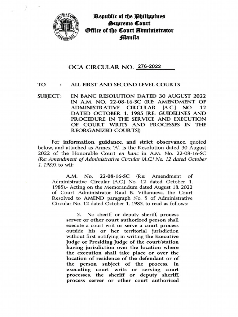 OCA Circular No. 276-2022 Amendment | PDF | Constitutional Law | Legal ...