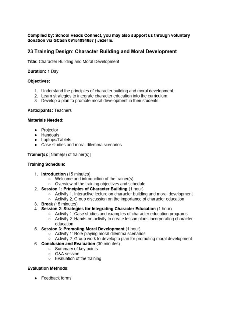 23 Training Design - Character Building and Moral Development | PDF ...