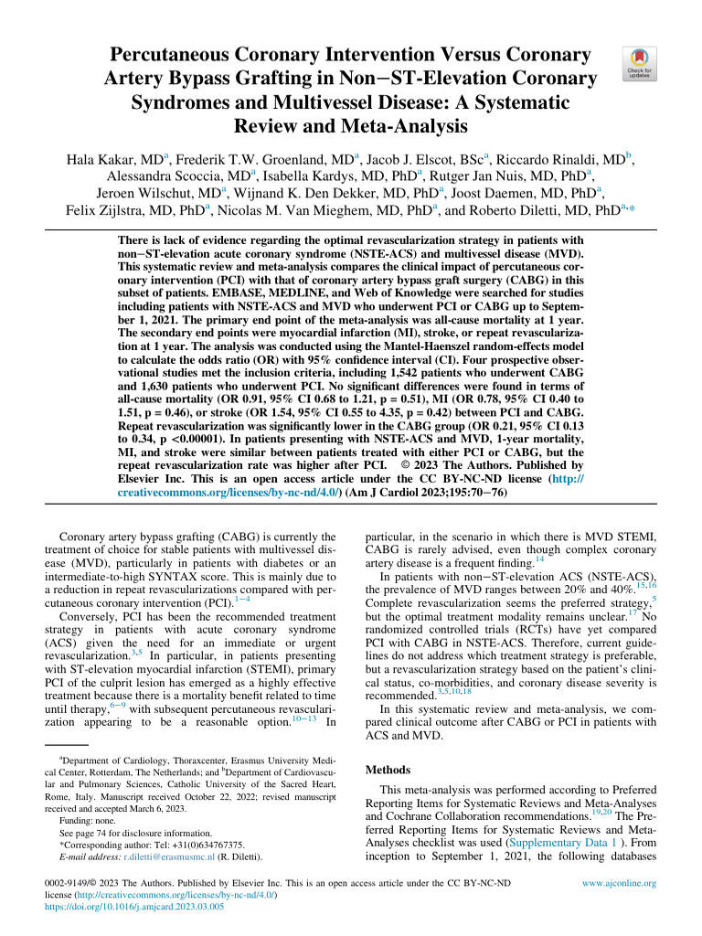 Percutaneous Coronary Intervention Versus Coronary | PDF | Percutaneous ...