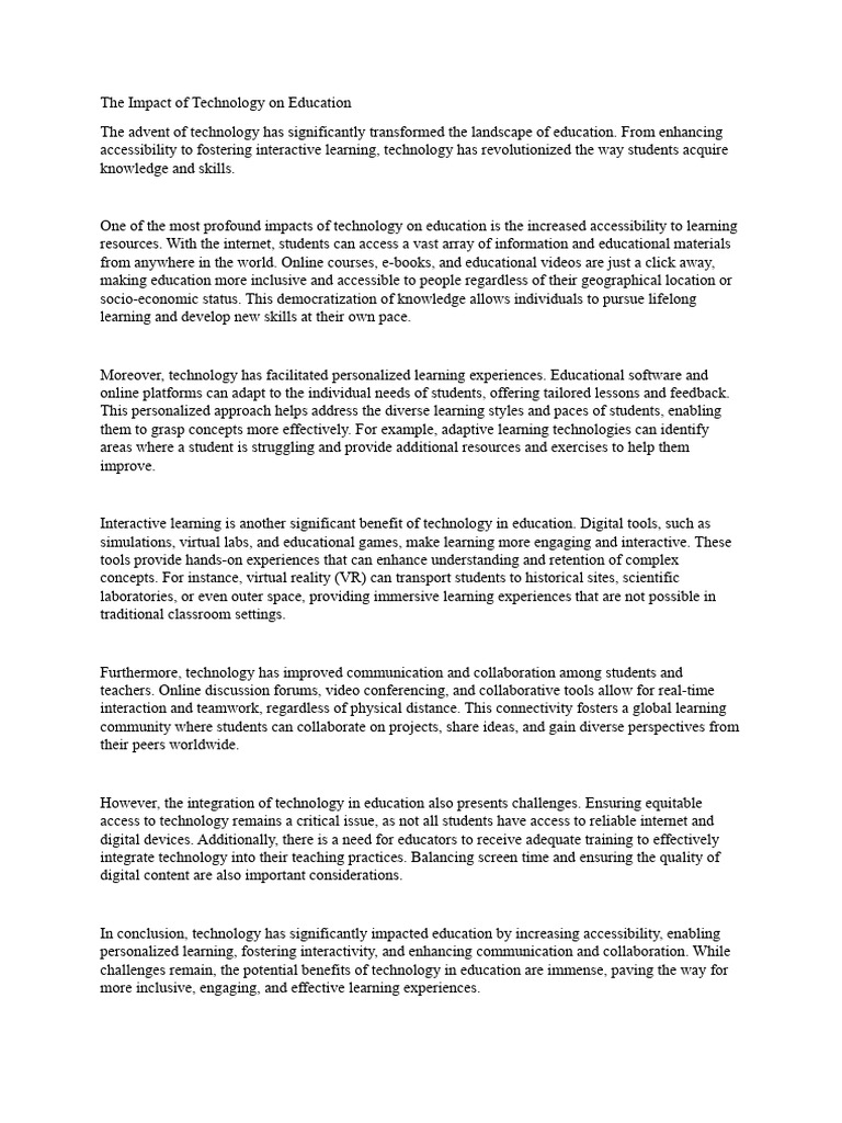 The Impact of Technology on Education | PDF | Educational Technology ...