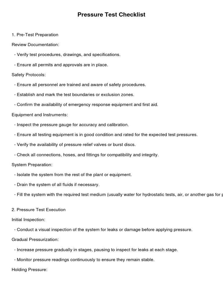 Pressure_Test_Checklist | PDF | Leak