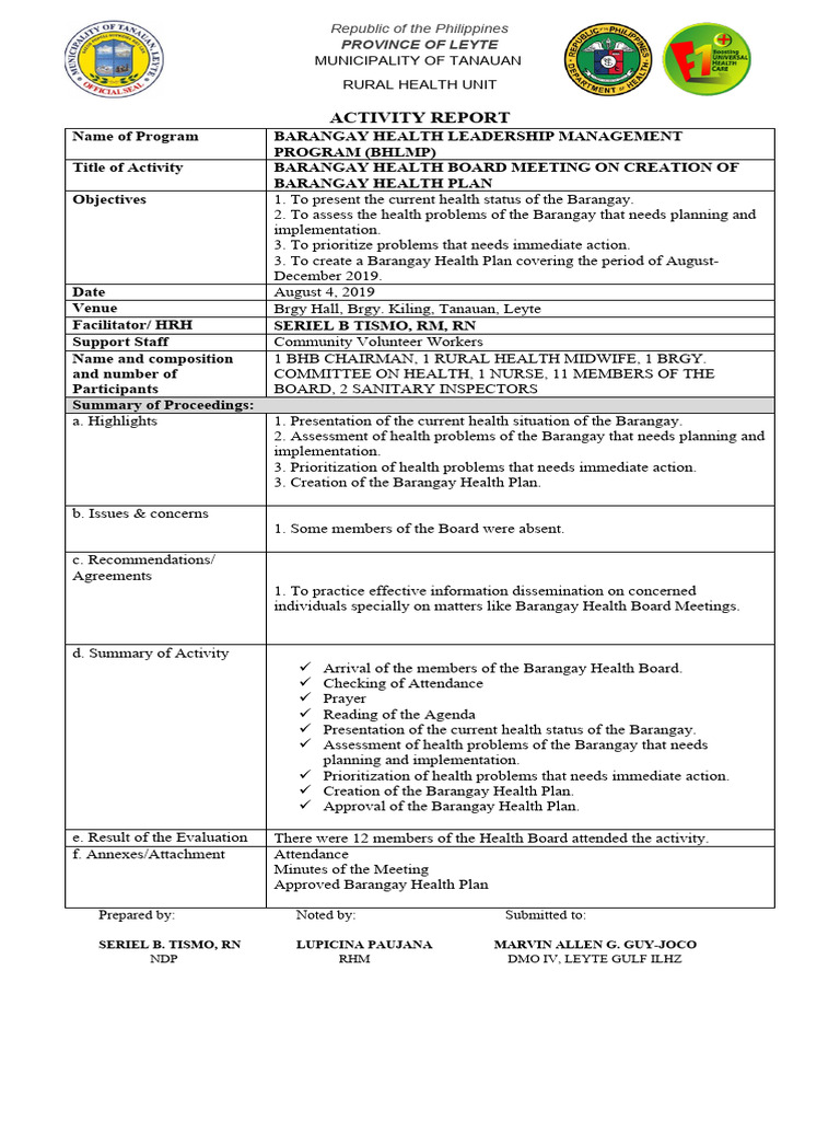 Activity Reports - Making of BHP | PDF | Health Care