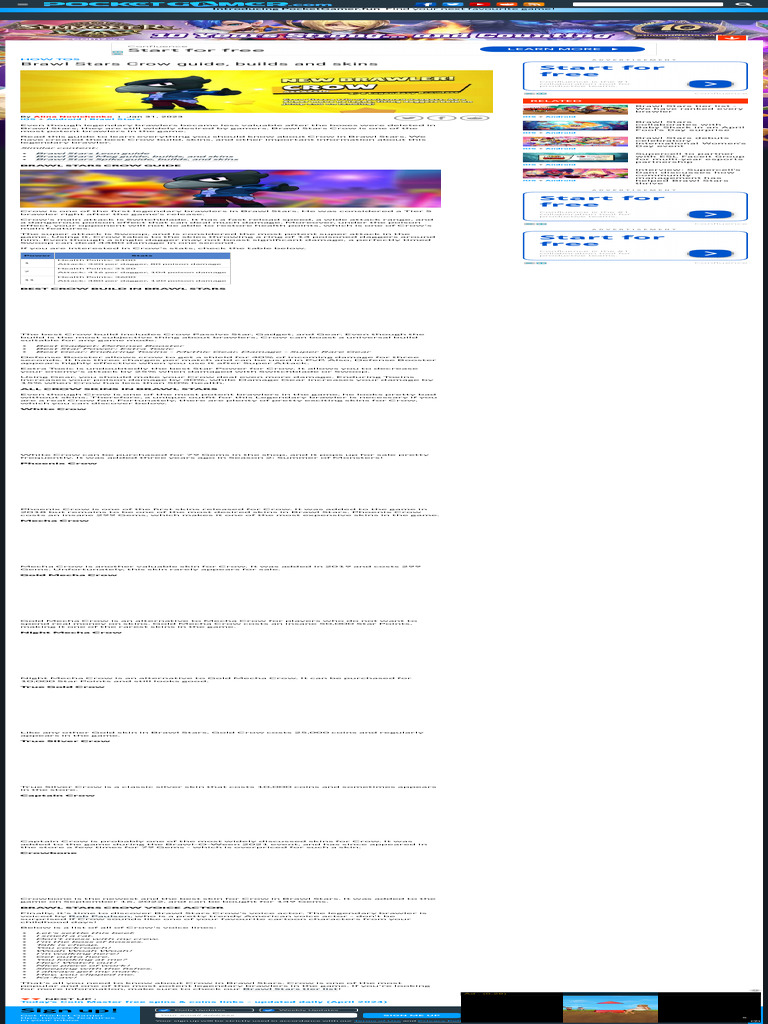 Brawl Stars Crow Guide, Builds and Skins Pocket Gamer | PDF