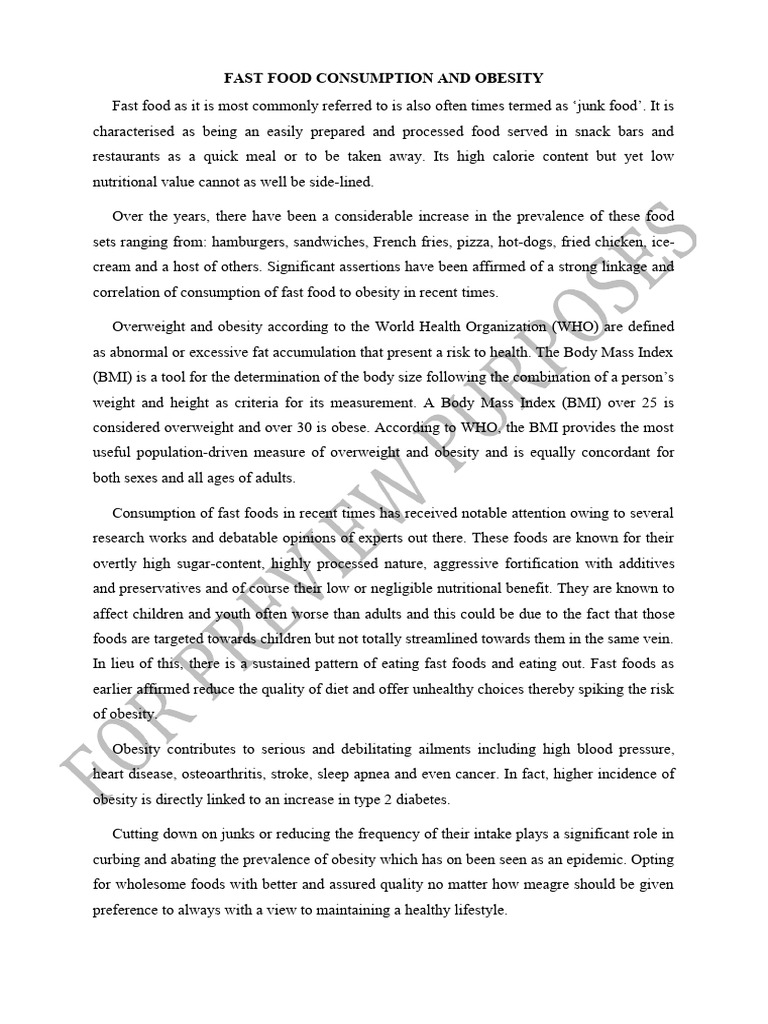 Fast Food Consumption and Obesity | PDF | Obesity | Body Mass Index
