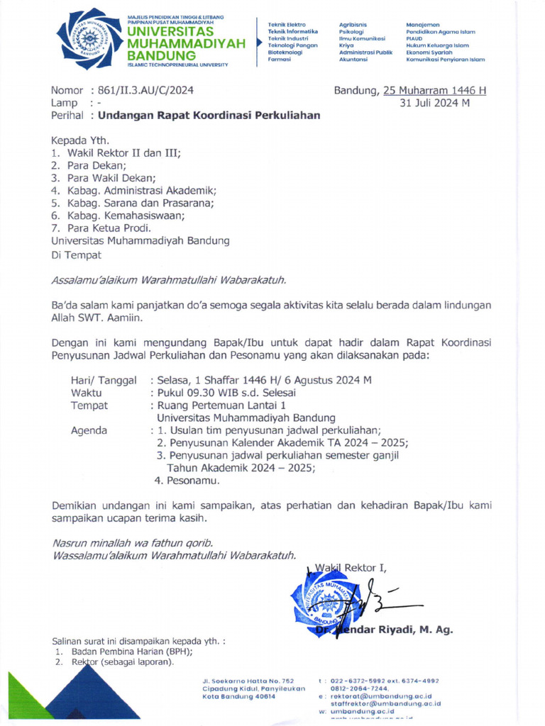 Undangan Rapat Koordinasi Perkuliahan 6-8-2024 | PDF