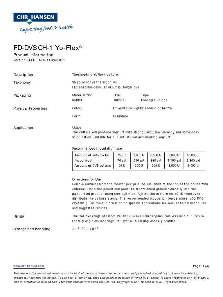 FD-DVS CH-1 Yo-Flex: Product Information | PDF | Yogurt | Dairy Products