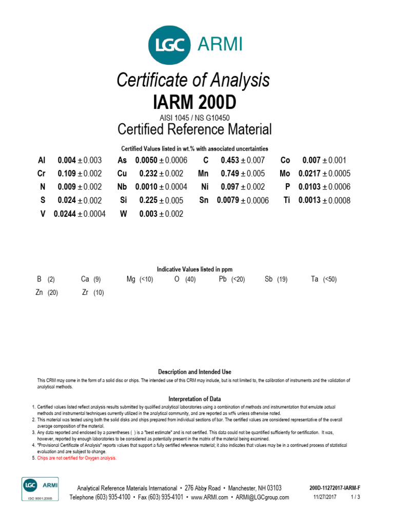 CRM - Iarm 200D - Aisi 1045 Aisi (S45C) | PDF | Physical Sciences | Atoms