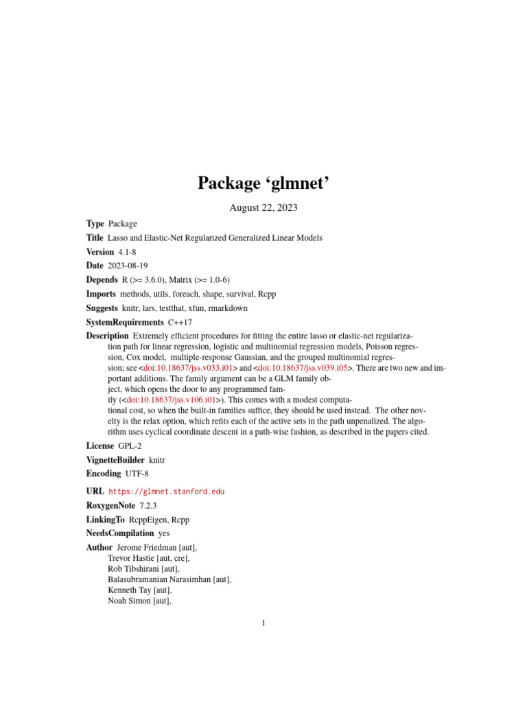 Glmnet | PDF | Matrix (Mathematics) | Receiver Operating Characteristic