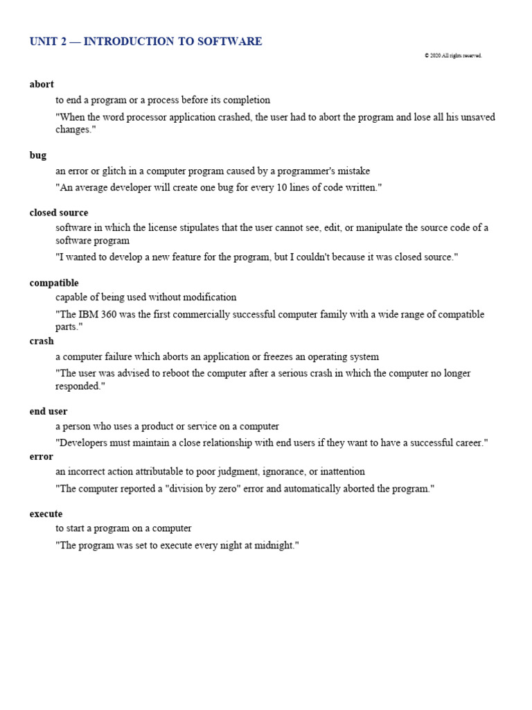 English 4 IT - Unit 2 Vocabulary | PDF | Proprietary Software | Integrated Development Environment