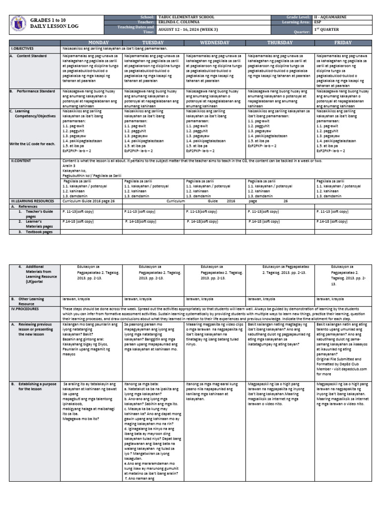 DLL - Esp 2 - Q1 - W3 | PDF