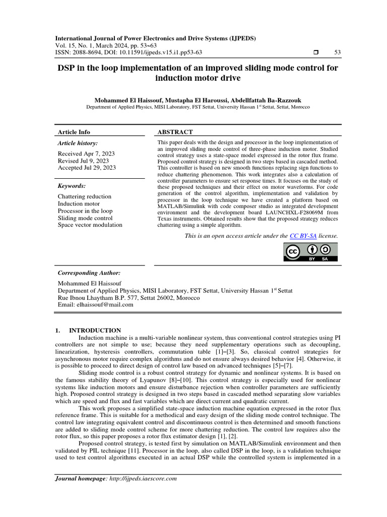 DSP in the loop implementation of an improved sliding mode control for induction motor drive ...