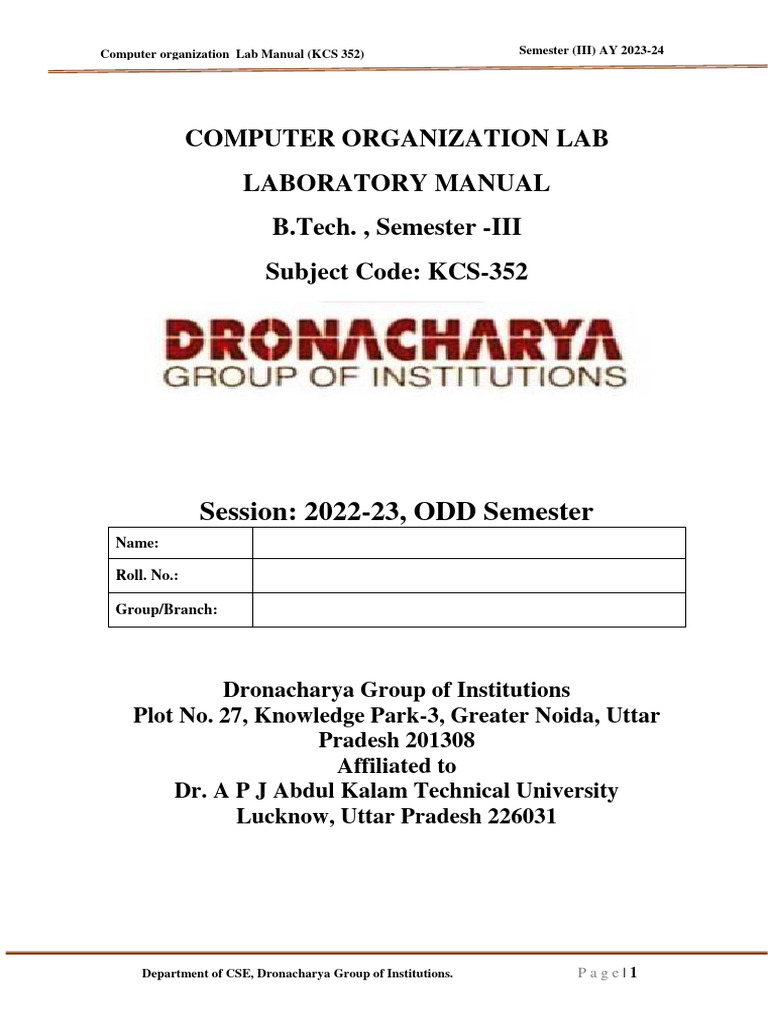 CO Lab Manual Final 2023-24 | PDF | Logic Gate | Digital Electronics