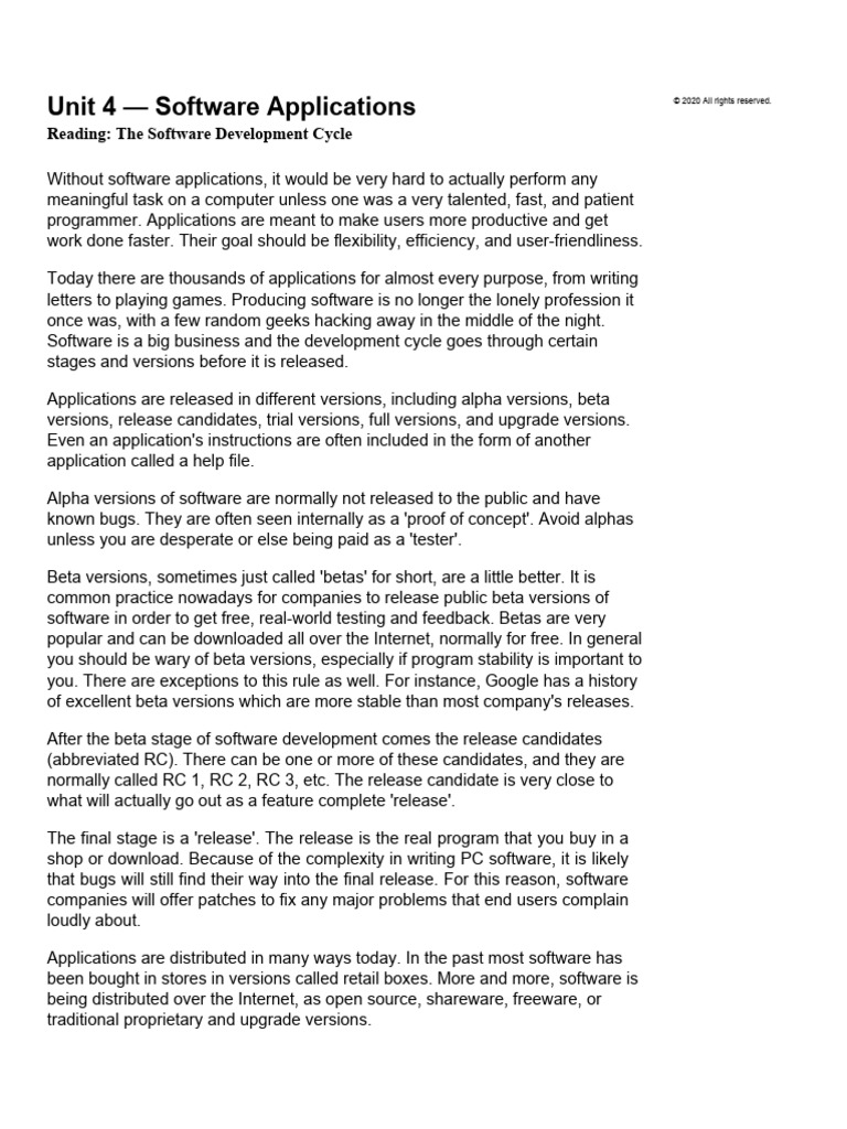 English 4 IT - Unit 4 The Software Development Cycle Reading | PDF ...