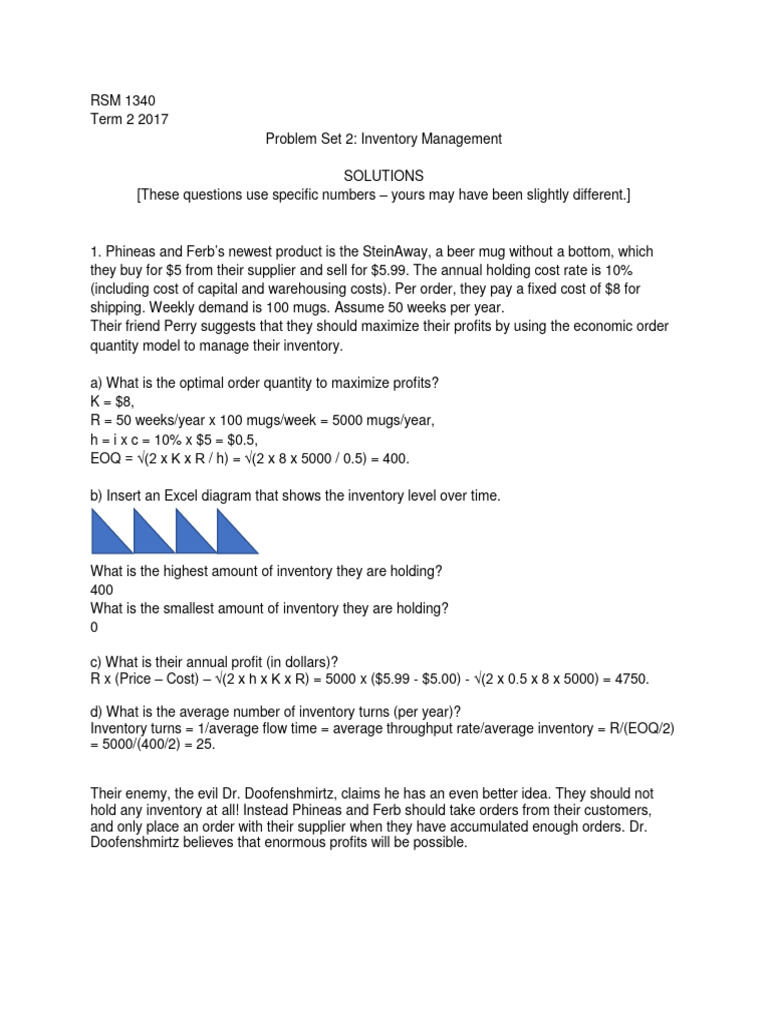 Problem Set 2 Solutions | PDF | Profit (Economics) | Inventory