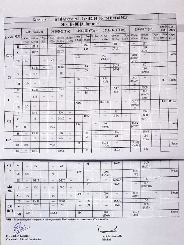 IA1 Timetable SH 2024 | PDF
