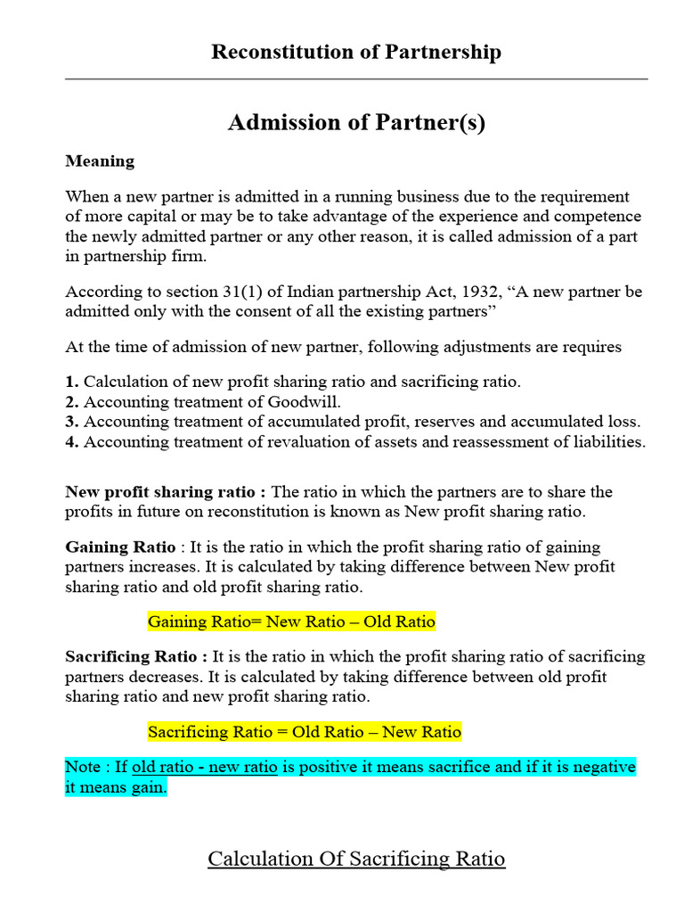 Admission | PDF | Goodwill (Accounting) | Partnership