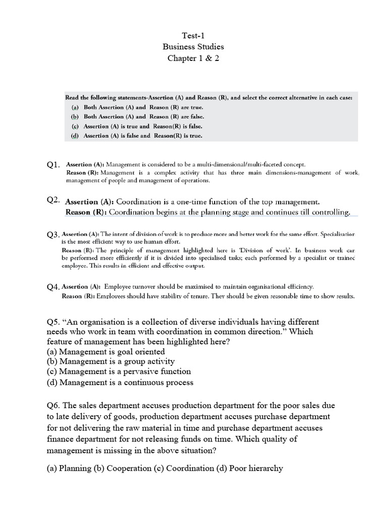 Business Studies Test - 12 | PDF | Business Economics | Economies
