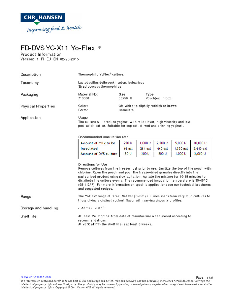 Specs YC X11 | PDF | Yogurt | Dairy Products