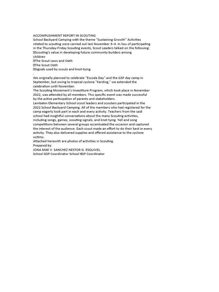 Accomplishment Report - GSP 2023 | PDF