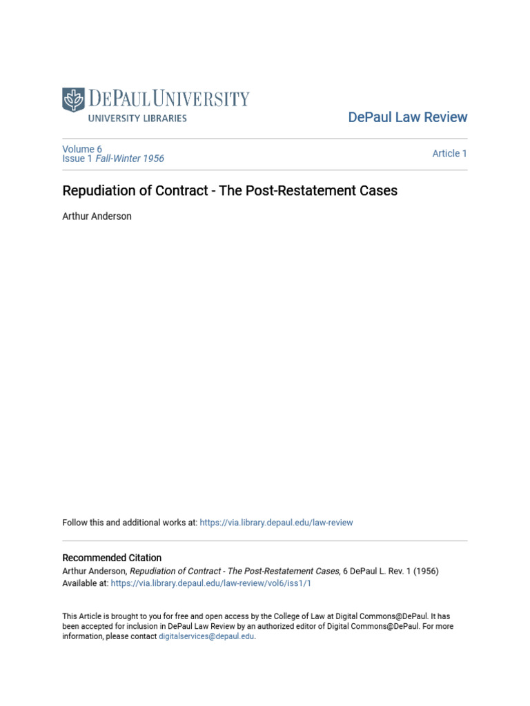 Repudiation of Contract - The Post-Restatement Cases | PDF | Leasehold ...