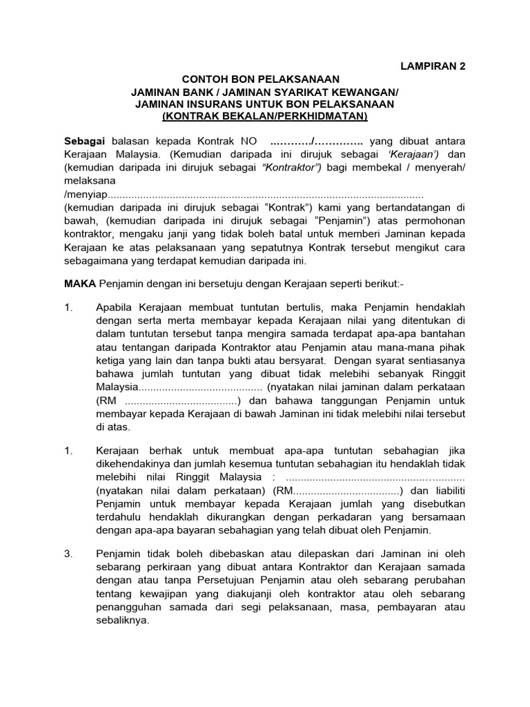 BON PELAKSANAAN LAMPIRAN 2 | PDF