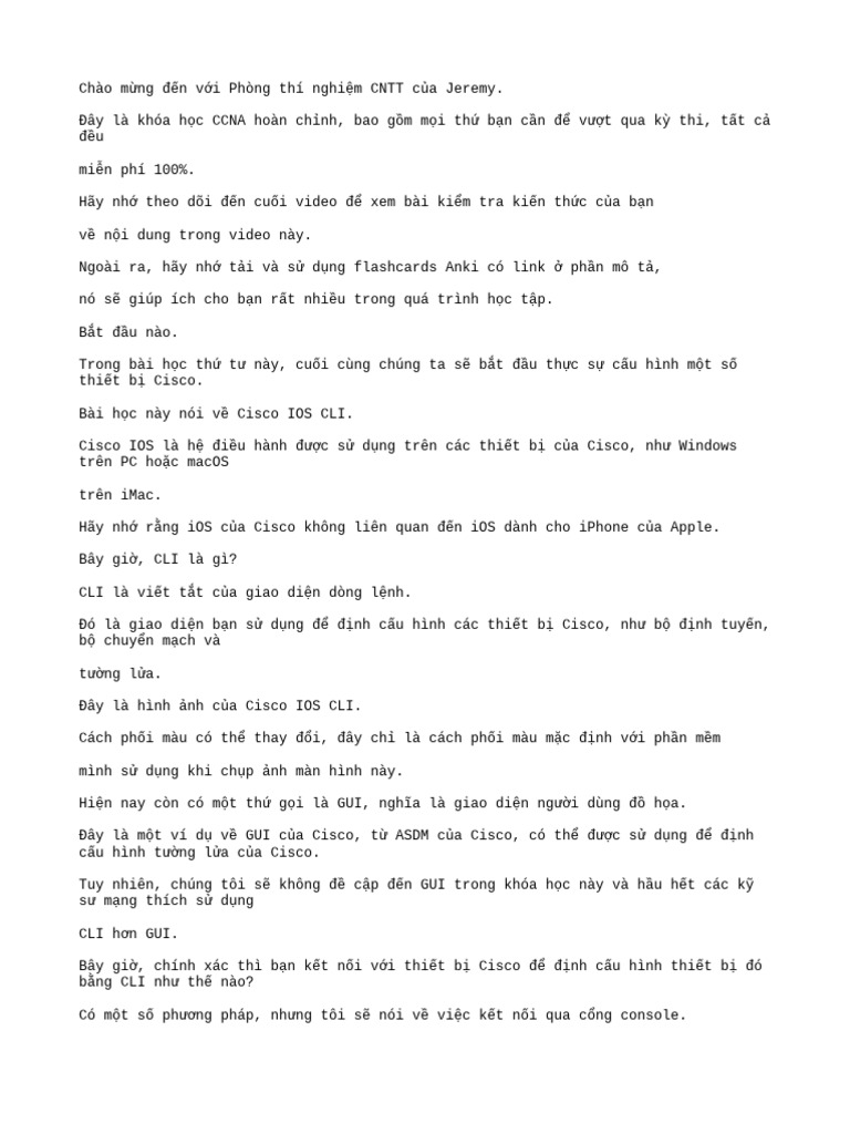 Free CCNA - Intro to the CLI - Day 4 - CCNA 200-301 Complete Course - Tiếng Việt | PDF