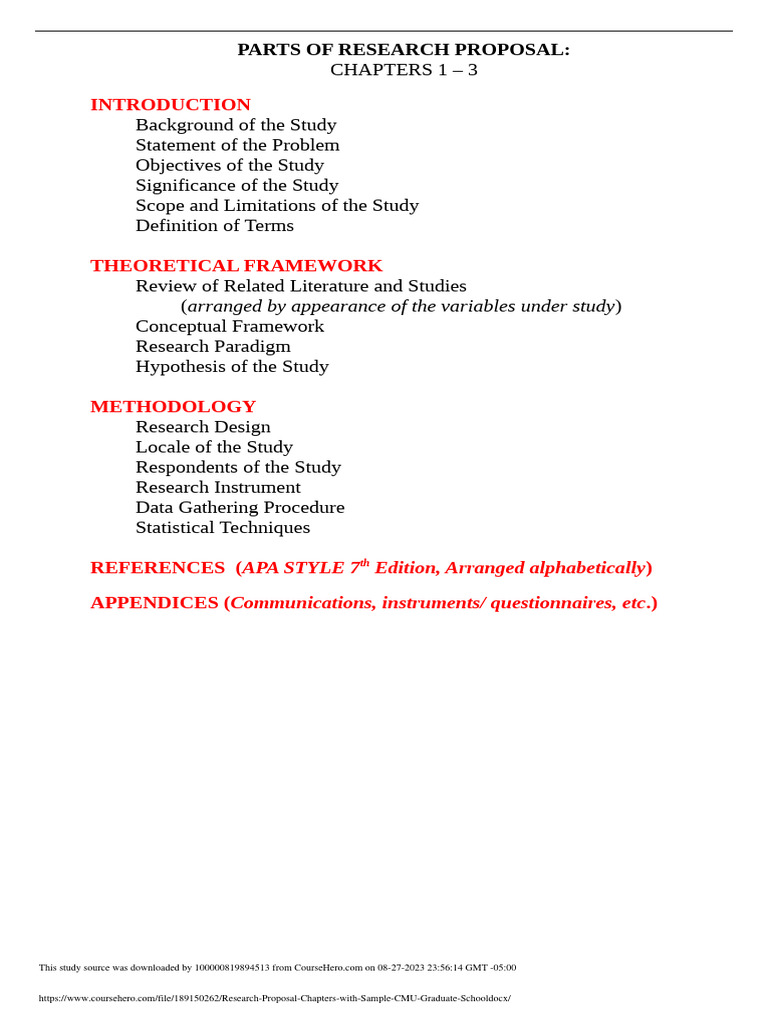Research Proposal Chapters With Sample CMU Graduate School | PDF ...