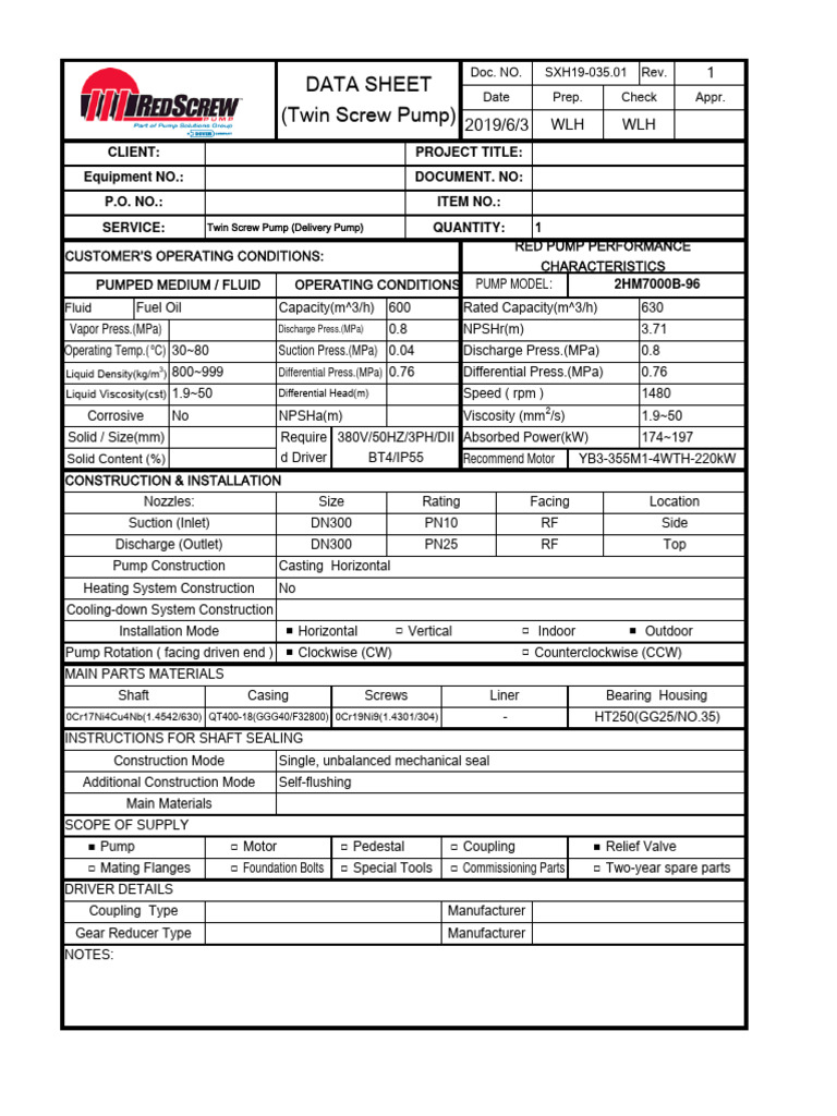SXH19-035 01-2HM7000B-96 Rev01 | PDF | Pump | Viscosity