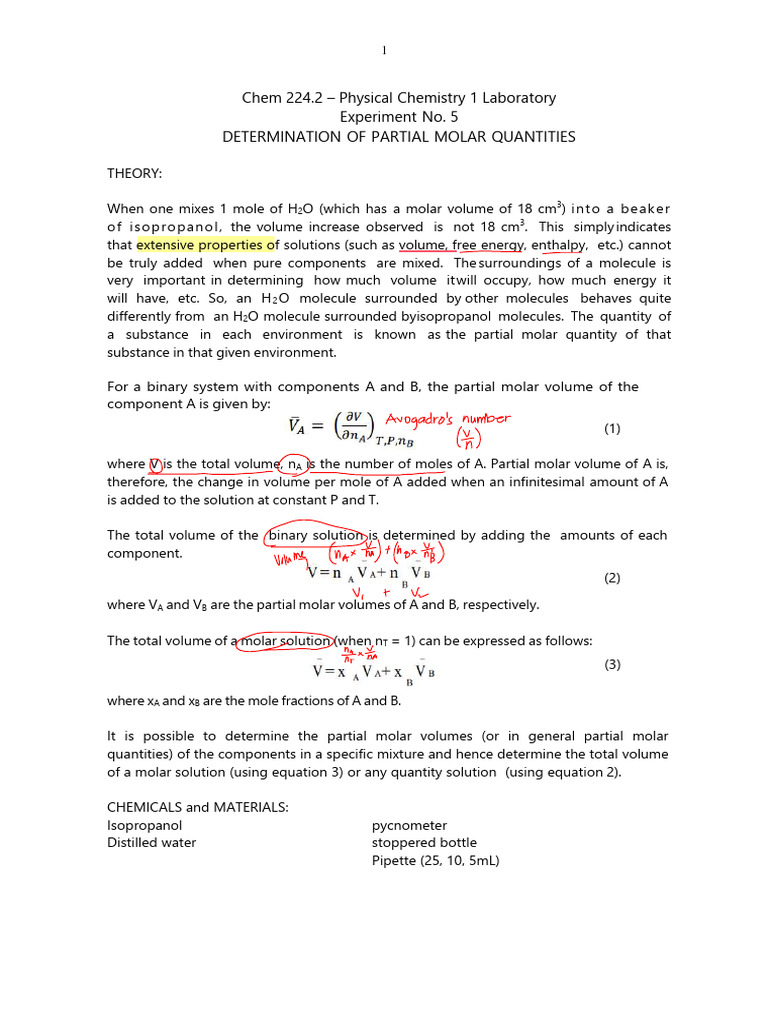 Partial Molar Volume Determination | PDF | Mole (Unit) | Physical Chemistry