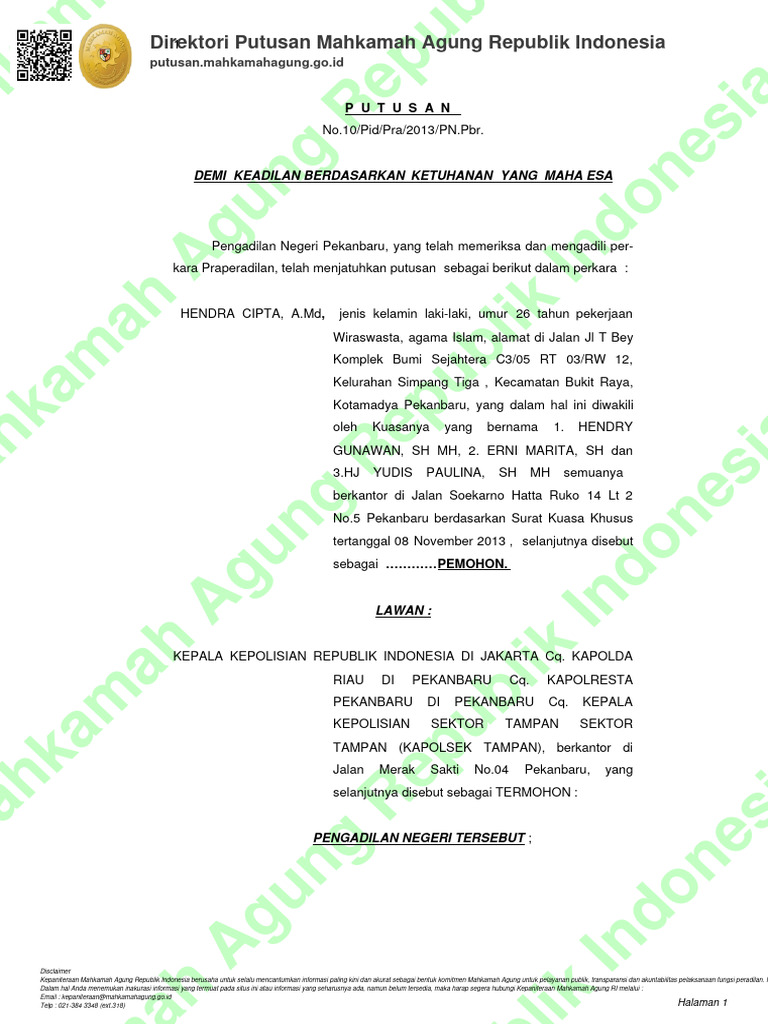 Putusan Praperadilan Hendra Cipta | PDF