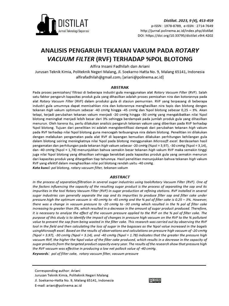 Pengaruh Tekanan Vakum pada RVF terhadap %Pol Blotong | PDF